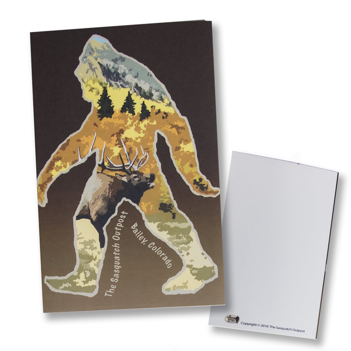 Elk in Bigfoot Silhouette Greeting Card | Sasquatch Outpost