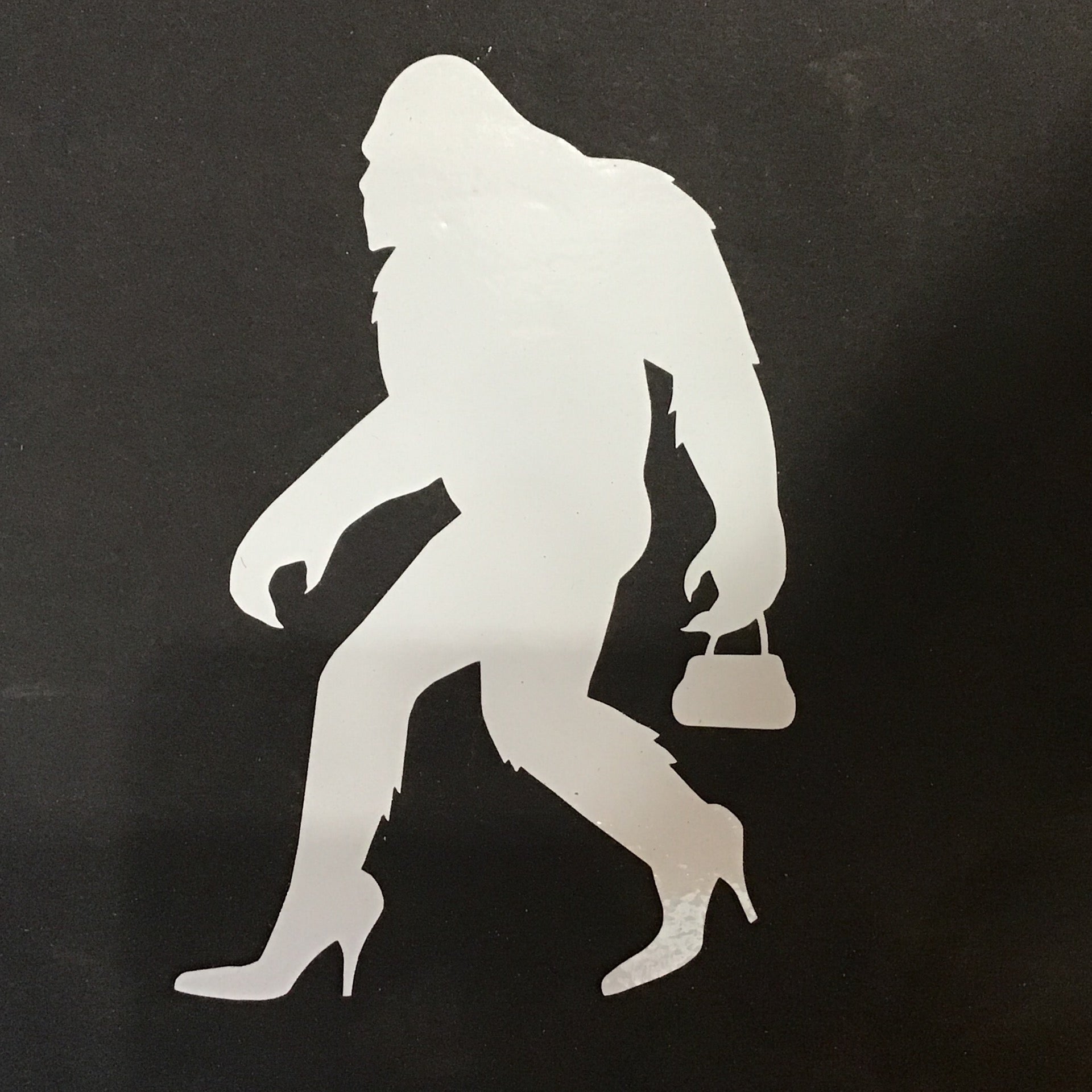 Bigfoot in High Heels White Decal | Sasquatch Outpost
